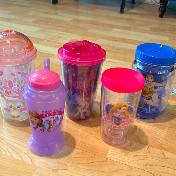 Other | Lot Of 5 Cute Kids Cups Rapunzel Wonder Woman My Little Pony ...